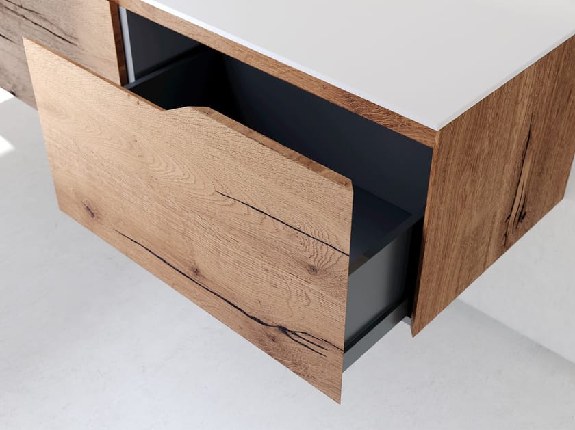 RUSTECH RT11 Single wall-mounted oak vanity unit with drawers By ARTEBA