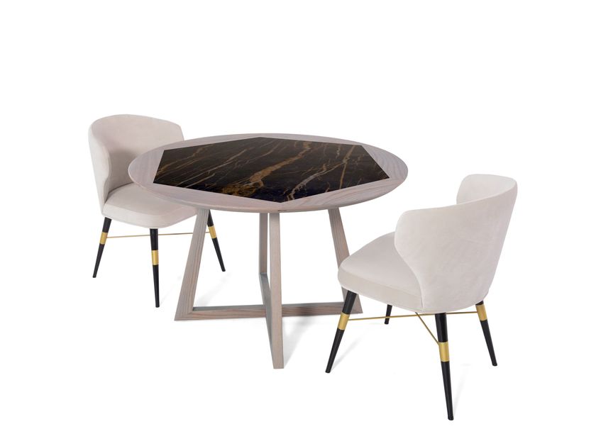 CHARISSA R Round wooden with marble tabletop dining table By Able