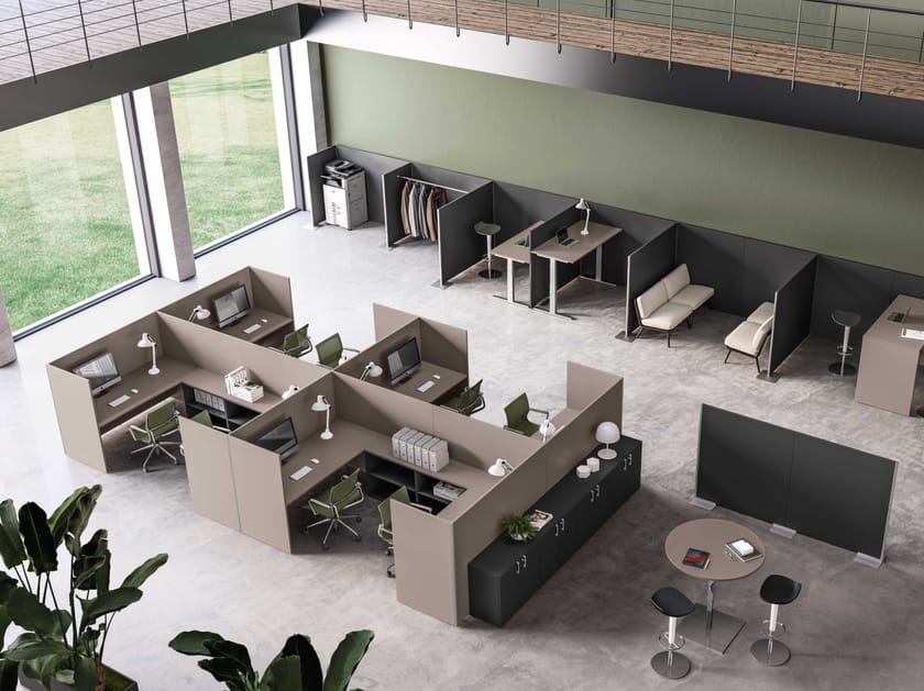 FUNNY Multiple melamine office desk with desk screens By About Office