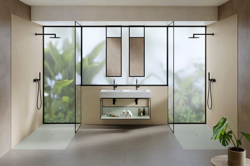 Mobile lavabo doppio in Solid Surface con lavabo integrato KIVU 2 - Acquabella - Edilportale