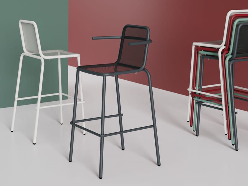 NIZZA High powder coated steel stool with footrest By Altek