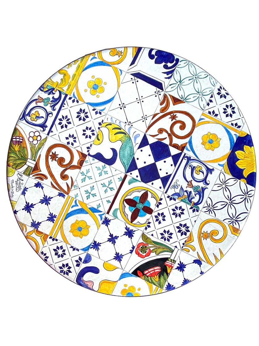 Tavolo da giardino in pietra lavica PATCHWORK - L'Antica Deruta ...