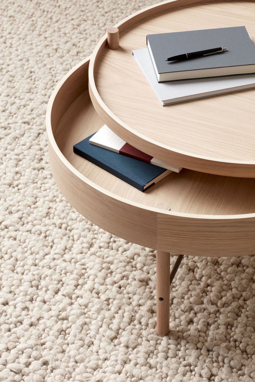 TURNING TABLE Round wooden coffee table with storage space By Audo ...