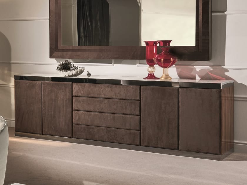 Leather sideboard with doors BAKU By Longhi design Giuseppe Viganò