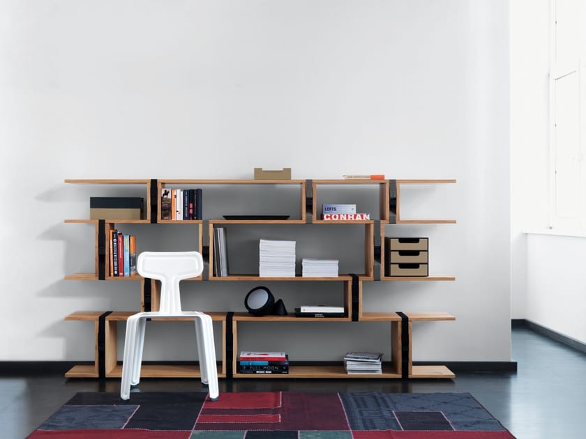 Open sectional wooden bookcase BB21 STRAP By JANUA design Bernd Benninghoff