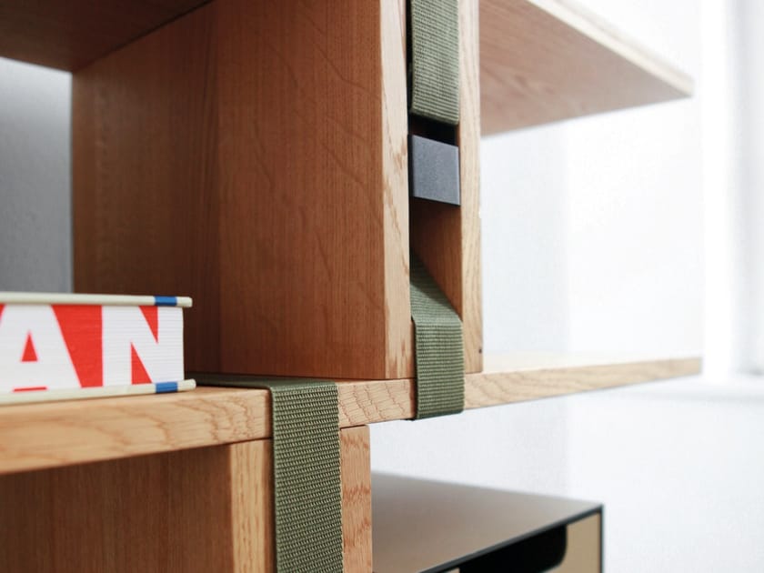 Open sectional wooden bookcase BB21 STRAP By JANUA design Bernd Benninghoff