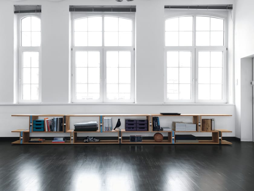 Open sectional wooden bookcase BB21 STRAP By JANUA design Bernd Benninghoff