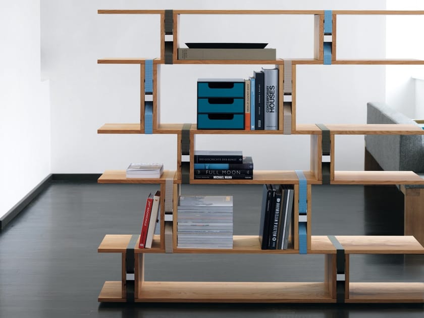 Open sectional wooden bookcase BB21 STRAP By JANUA design Bernd Benninghoff