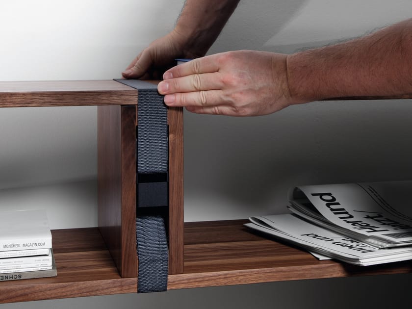 Open sectional wooden bookcase BB21 STRAP By JANUA design Bernd Benninghoff