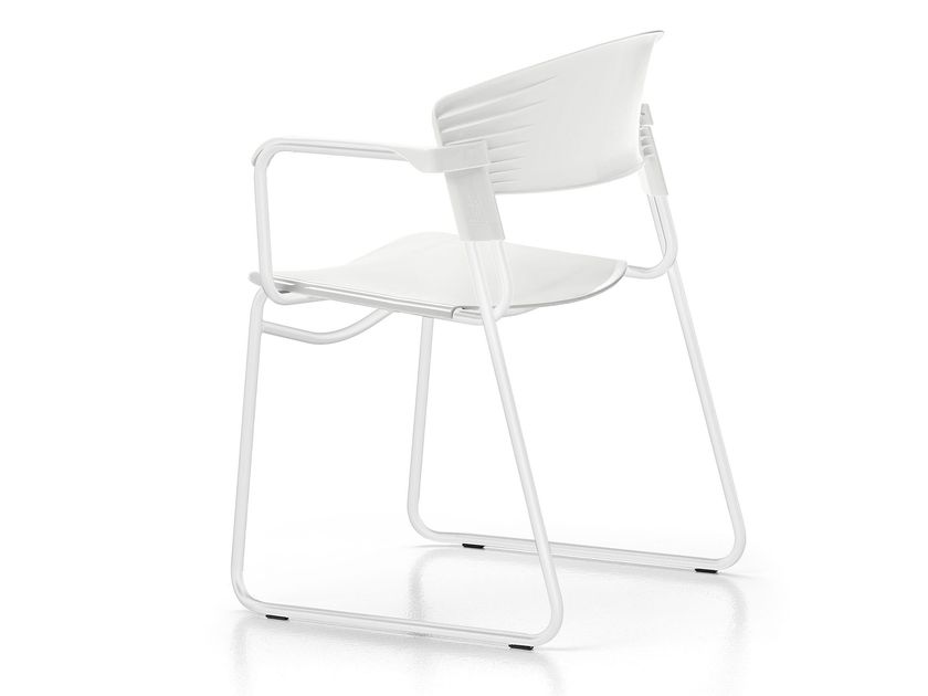 AGAIN Sled base stackable Biogreen® and steel chair with armrests By ...