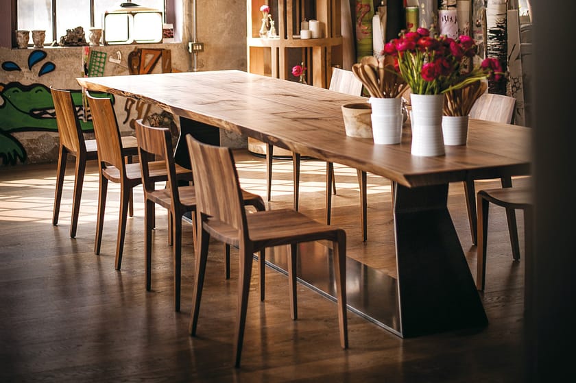 Tavolo con piano in legno massello e base in ferro BEDROCK PLANK C By ...