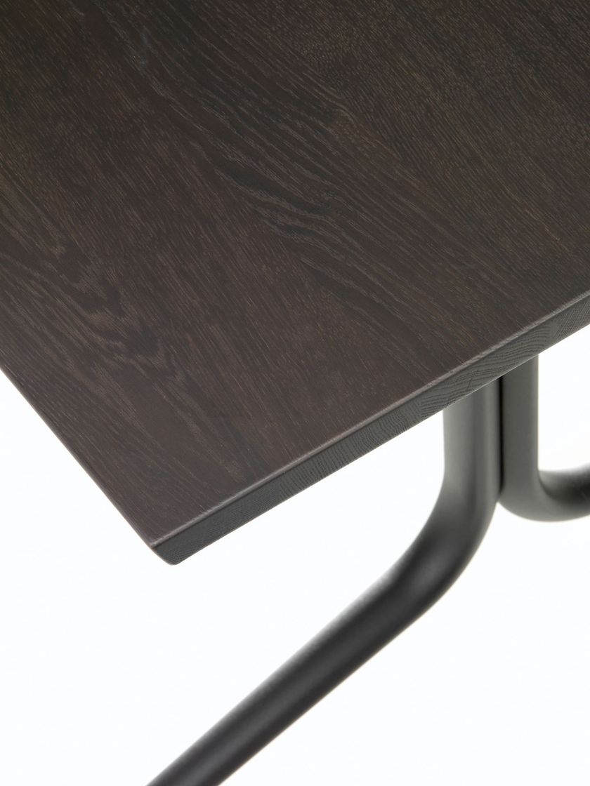 BELLEVILLE TABLE BISTRO Square table with steel base and wooden top By ...
