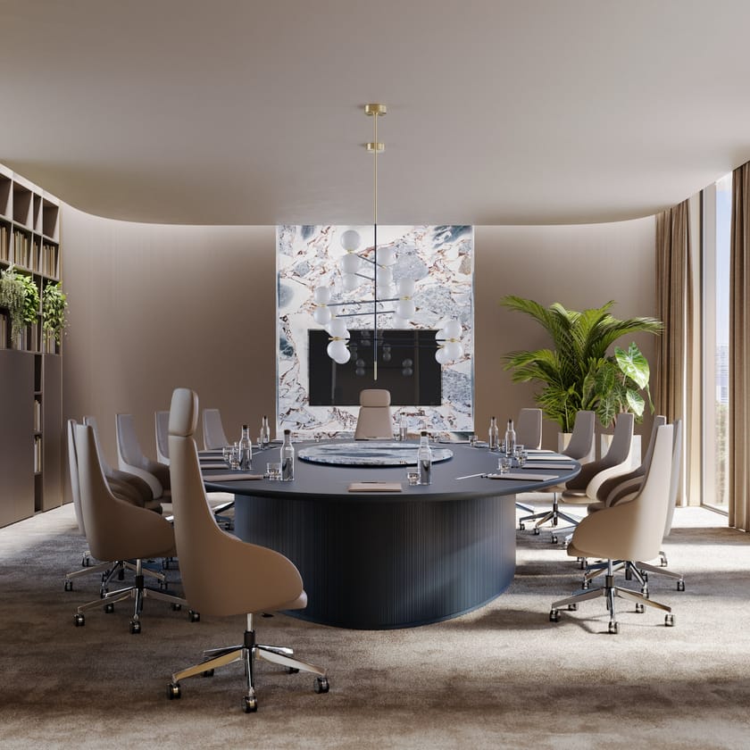 Tavolo da riunione ovale laccato con top centrale in marmo BESPOKE MEETING TABLE 02 - PROF ...