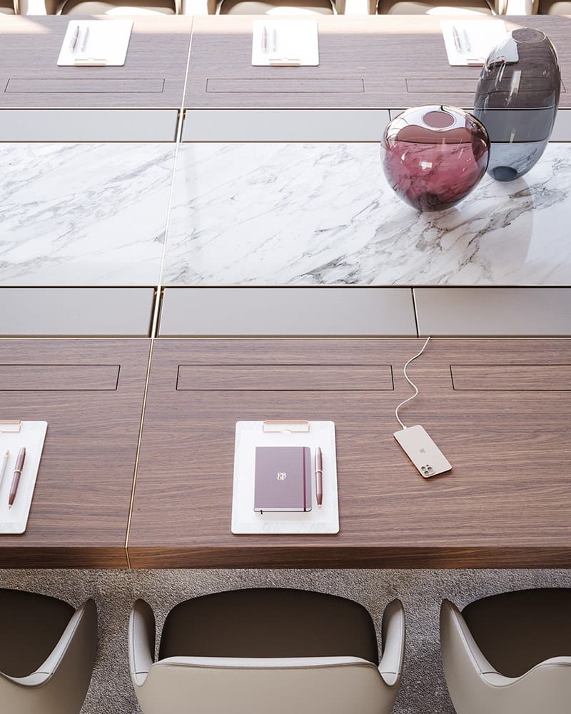 Tavolo da riunione rettangolare in noce e top in vetro BESPOKE MEETING ...