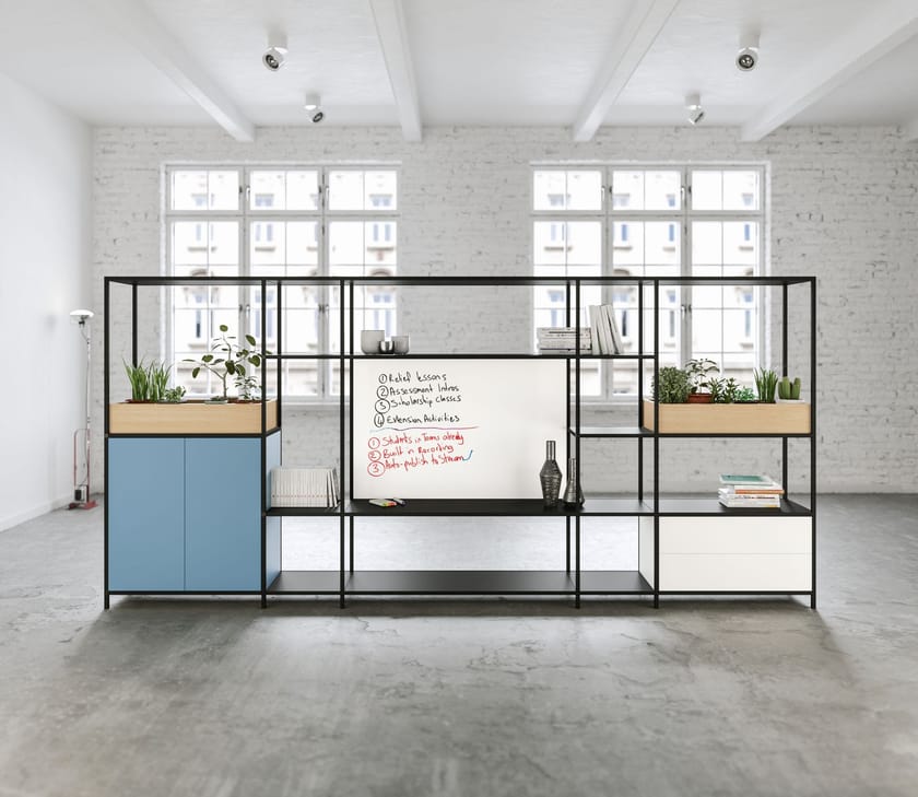 BIBLOS GRID Open Modular aluminium and wood office shelving By Martex