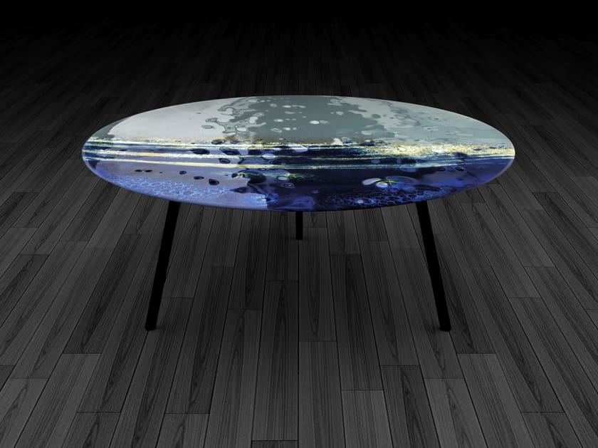 Round glass coffee table BIG BLUE By Baranska Design design Edyta Baranska