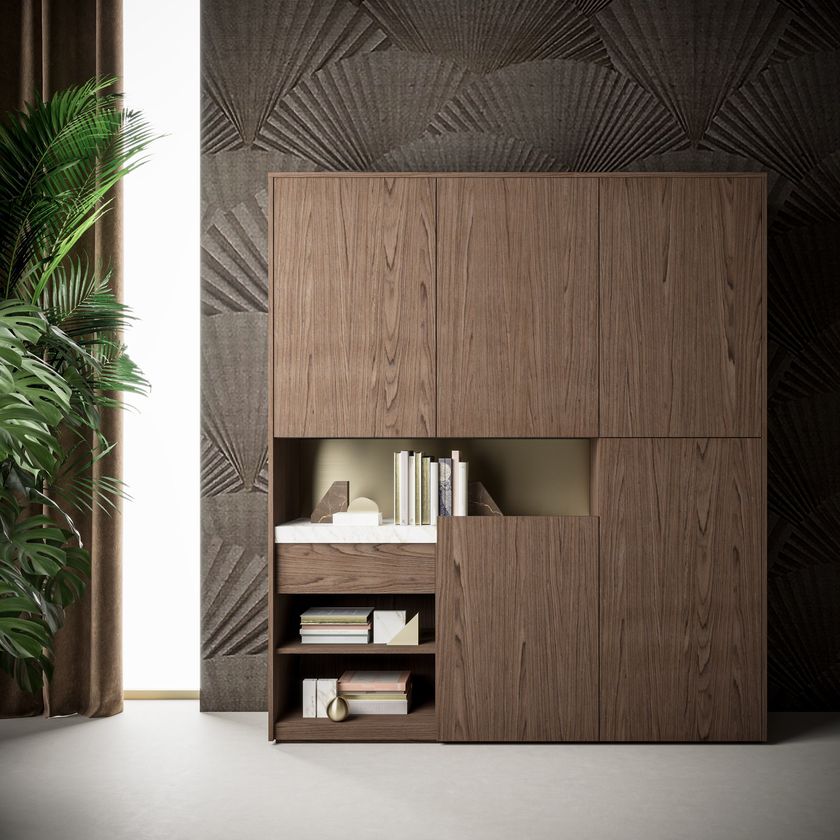 BLOCK 2.0 Wooden office storage unit with hinged doors By PROF