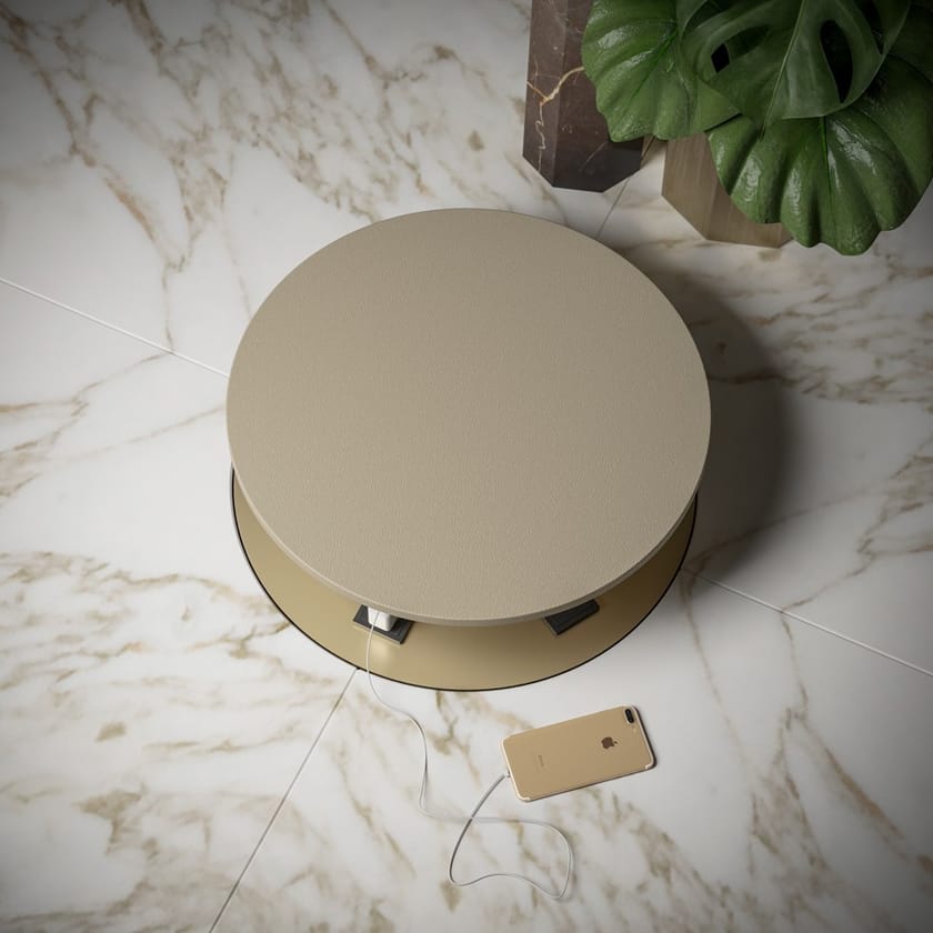 BLOCK 2.0 Round marble meeting table with cable management By PROF