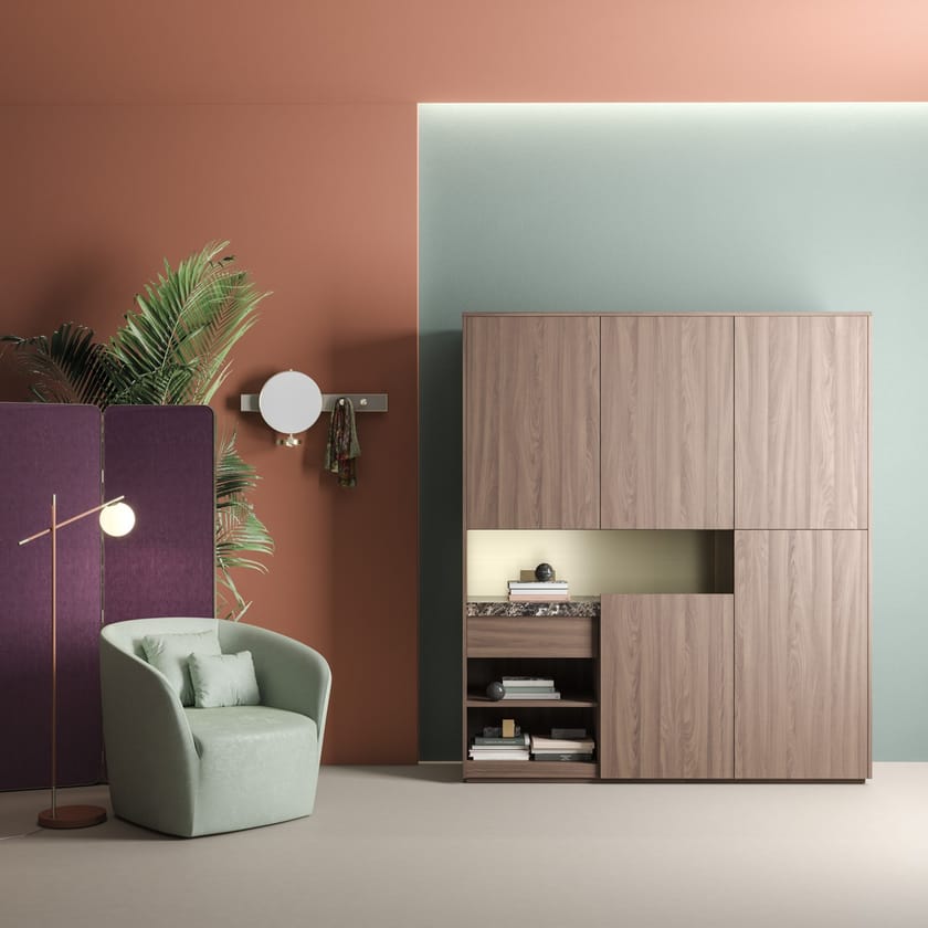 BLOCK 2.0 Wooden office storage unit with hinged doors By PROF