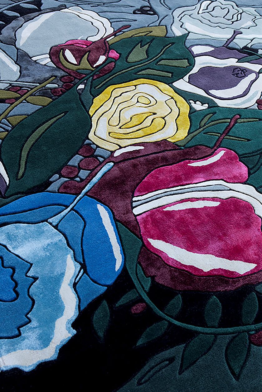 Handmade Bamboo silk and wool rug with floral pattern BLOOM By NOW Carpets