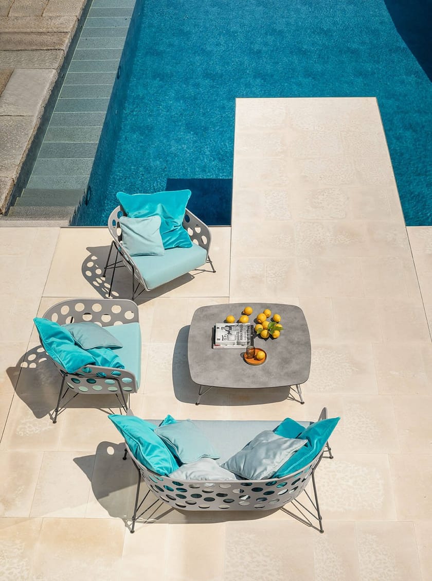 BOLLE Square marble garden side table By Midj | design Paola Navone