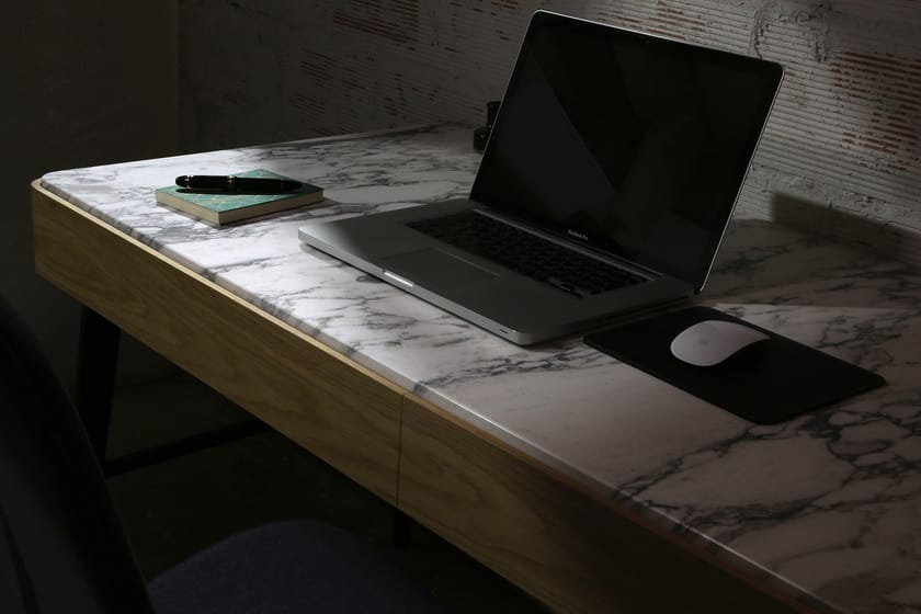 BOUVET ARABESCATO Rectangular wooden and marble desk with drawers By ...