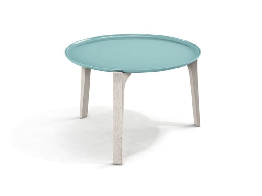 BOW Round coffee table with oak base and aluminum top By Roche Bobois ...