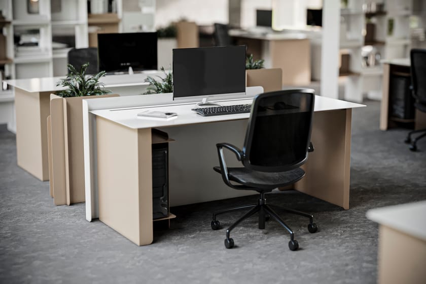 BSET Rectangular aluminium office desk with shelves By Bplan