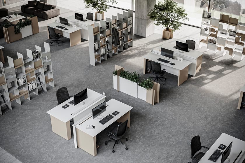 BSET Rectangular aluminium office desk with shelves By Bplan