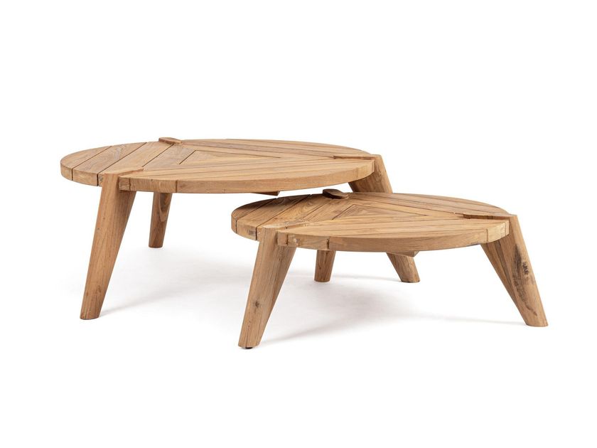CAMDEN SEt of two teak garden side tables By Bizzotto