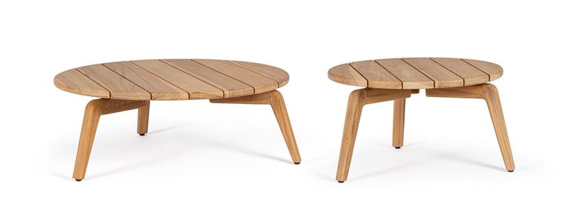 EULARIA Set of two round teak garden tables By Bizzotto