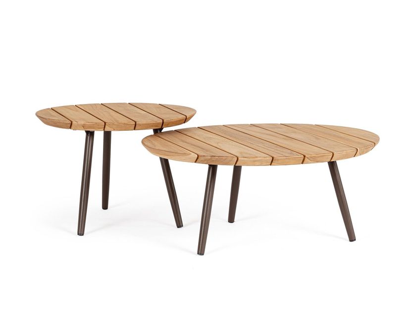 TALAIA Round teak garden side table By Bizzotto