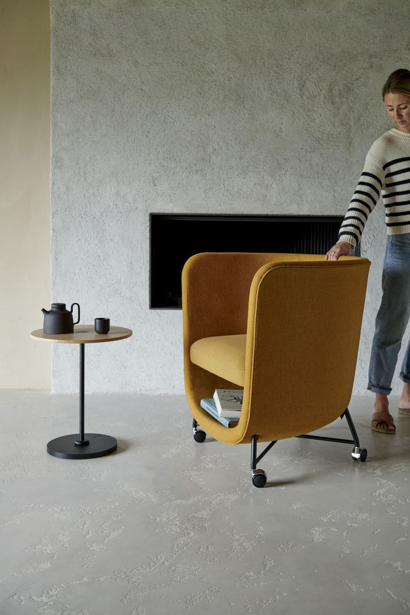 POCKET X Fabric armchair with castors and storage box By Blå Station