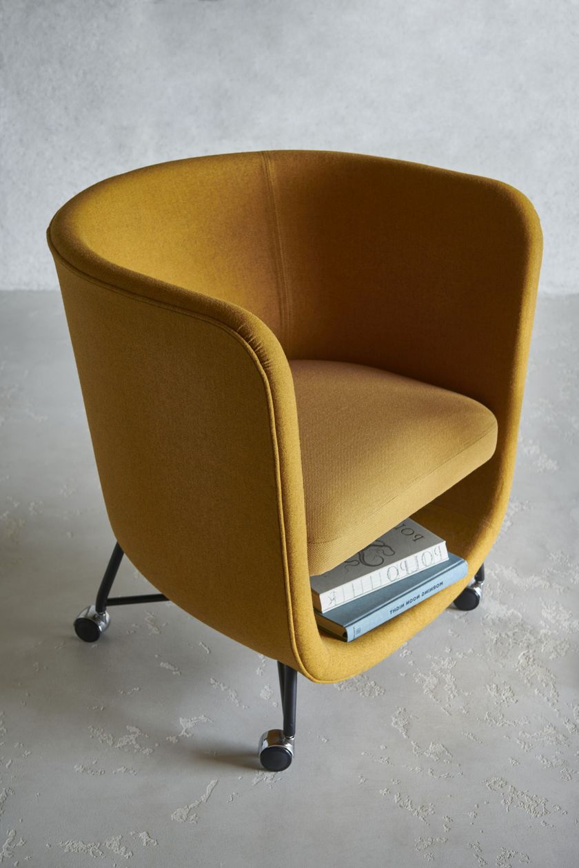 POCKET X Fabric armchair with castors and storage box By Blå Station