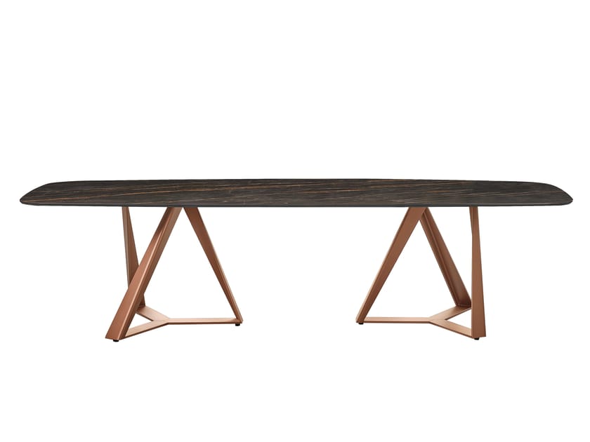 MILLENNIUM XXL Barrel-shaped aluminium and SuperMarble dining table By ...