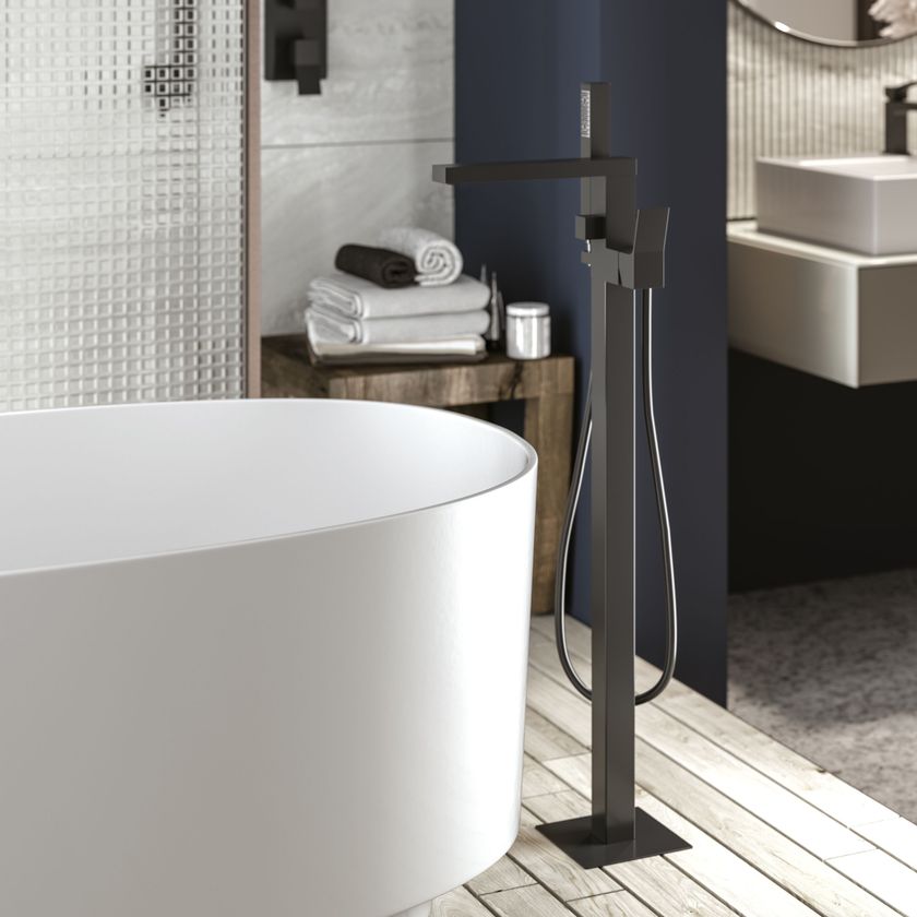 AKI Floor standing chromed brass bathtub mixer By Bossini