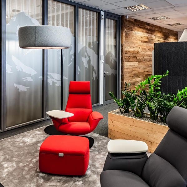 BuzziJet Standing LED acoustic office recycled PET arc lamp By BuzziSpace