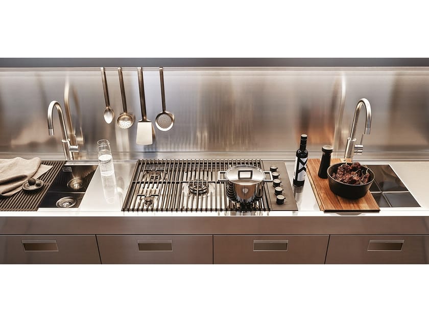 ITALIA + MODUS SYSTEM Stainless steel and wood kitchen with island By ...