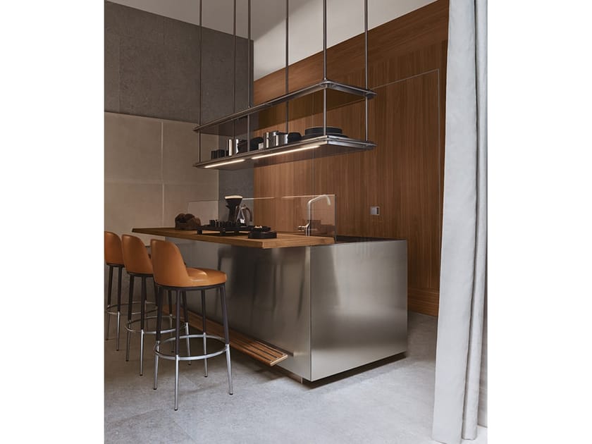ITALIA + MODUS SYSTEM Stainless steel and wood kitchen with island By ...