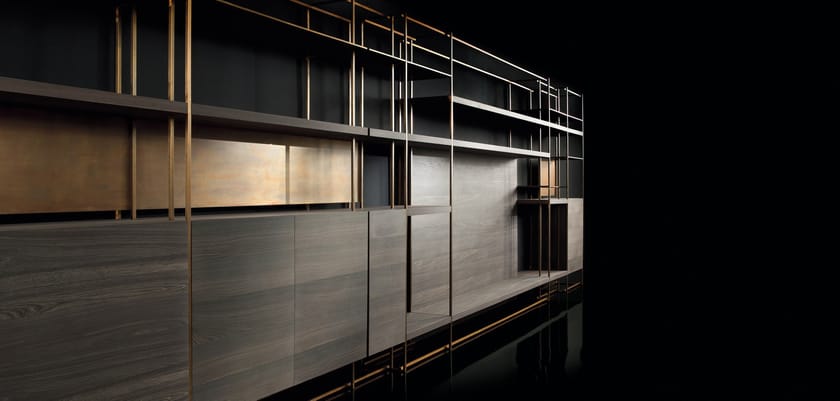 Freestanding solid wood and brass bookcase CAGE-C By Henge design ...