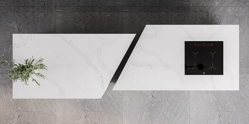 Reconstructed stone kitchen worktop with marble effect CALACATTA AMALFI ...