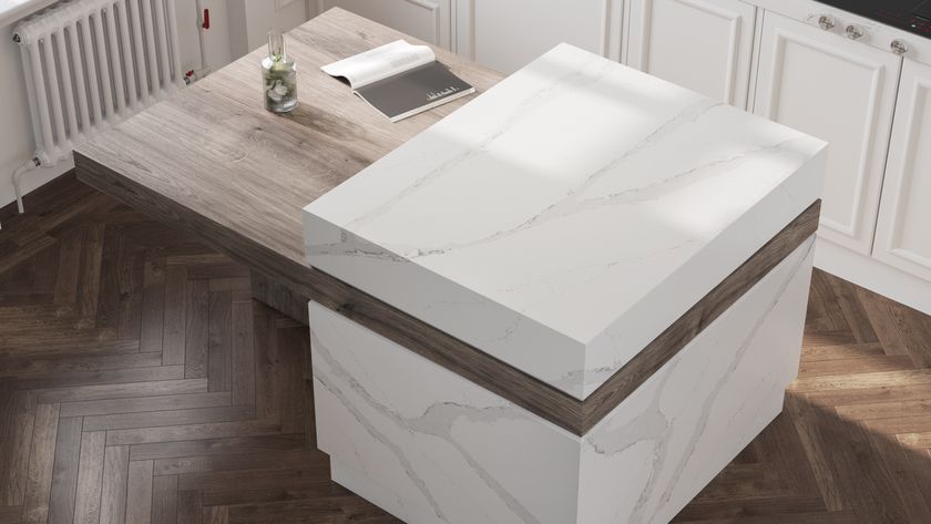 Reconstructed stone kitchen worktop with marble effect CALACATTA ...