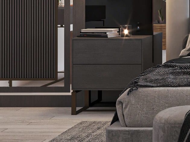 CALIPSO Rectangular wooden bedside table with drawers By CASA +39