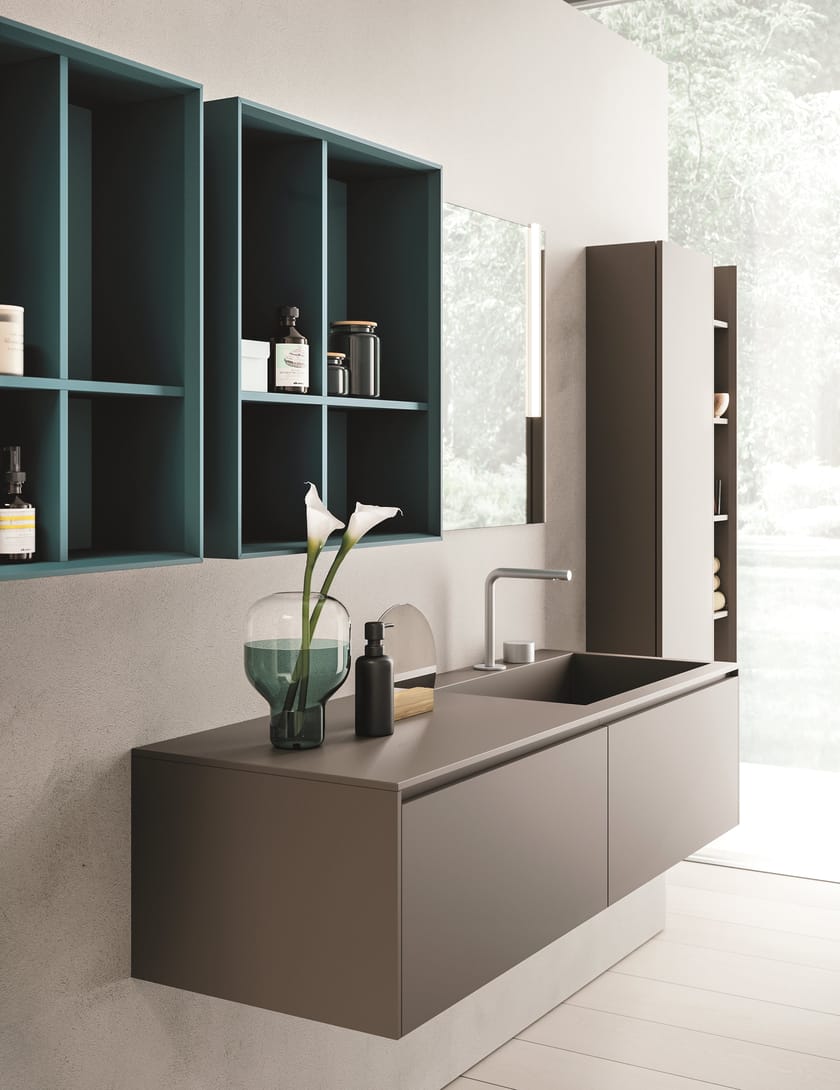 Lacquered wall-mounted vanity unit with drawers CALIX - COMPOSITION XL ...