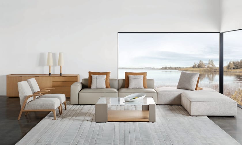 RUBIX Sectional leather sofa with storage space By CAMERICH