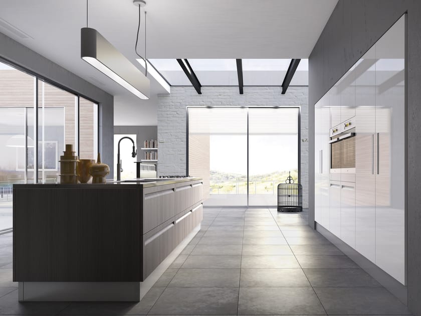 Lacquered wooden fitted kitchen with integrated handles CAMPIGLIO By SCIC