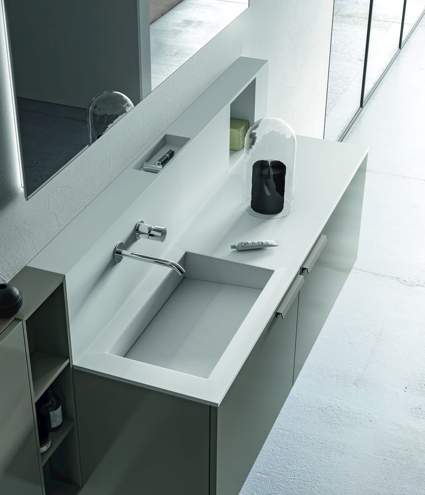 CARTABIANCA Single wall-mounted vanity unit with mirror By Cerasa