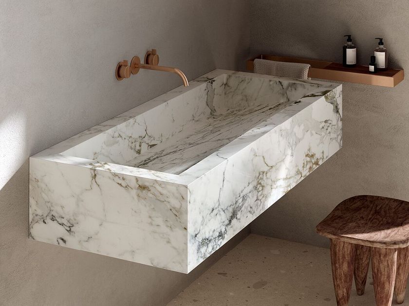 TRACE Wall-mounted porcelain stoneware washbasin By CERAMICA FONDOVALLE