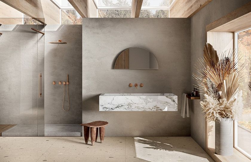 TRACE Wall-mounted porcelain stoneware washbasin By CERAMICA FONDOVALLE