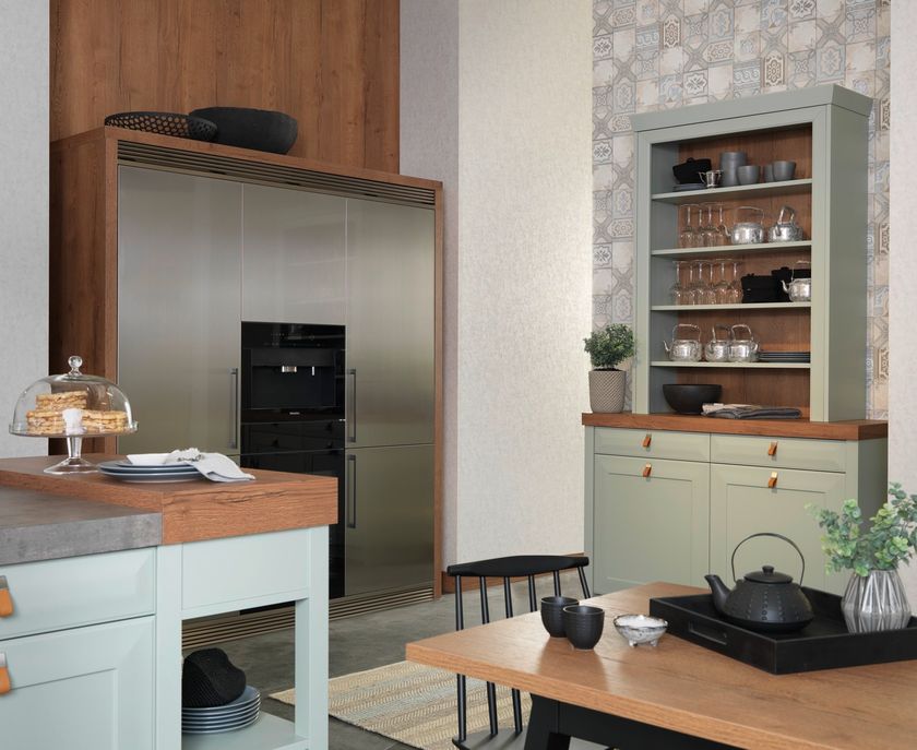 Steel and wood kitchen with island CHALET "GREEN TEA" By rational